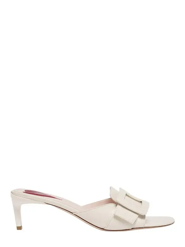 ROGER VIVIER Patent Leather Buckle Mule Sandals - Cire