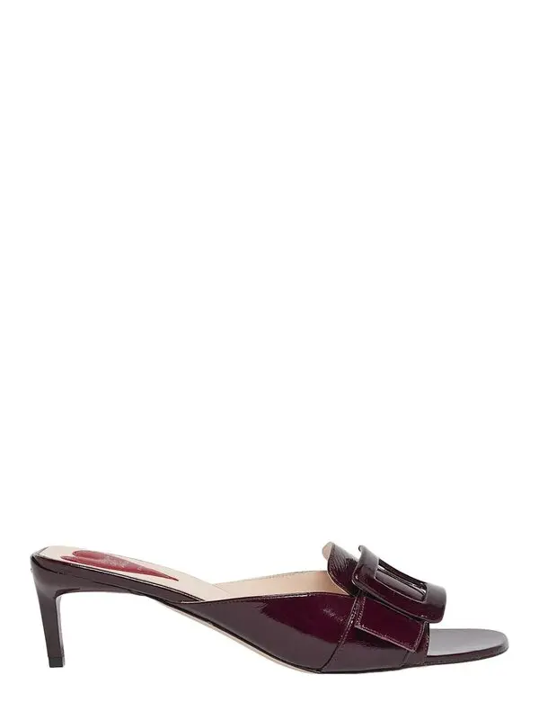 ROGER VIVIER Patent Leather Buckle Mule Sandals - Dark Violet