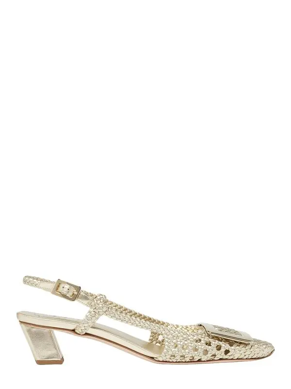 ROGER VIVIER Belle Vivier Braided Metallic Leather Slingback Pumps - Oro Chiaro