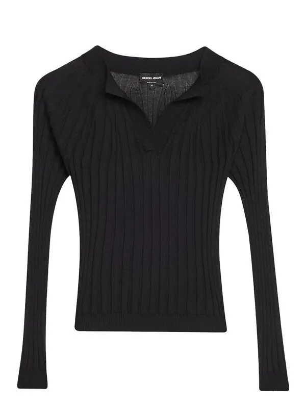 Giorgio Armani Cashmere-silk Rib Knit Pullover Sweater - Solid Black