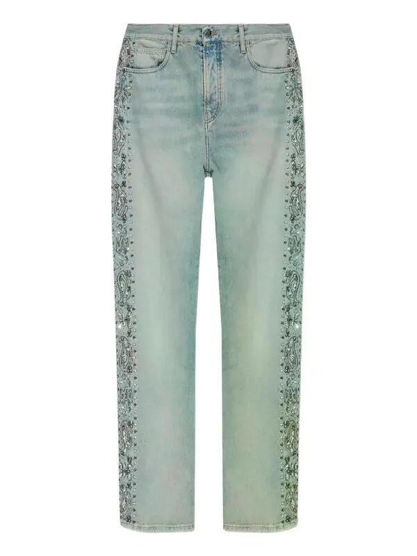 Amiri Crystal-embellished Straight Leg Jeans - Blue