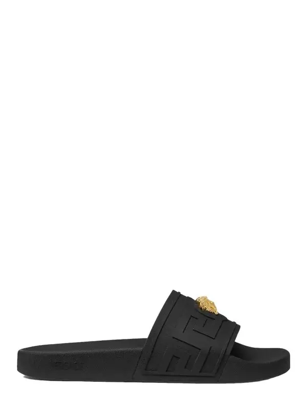 Versace La Medusa Slides - 1b00v Black + Gold