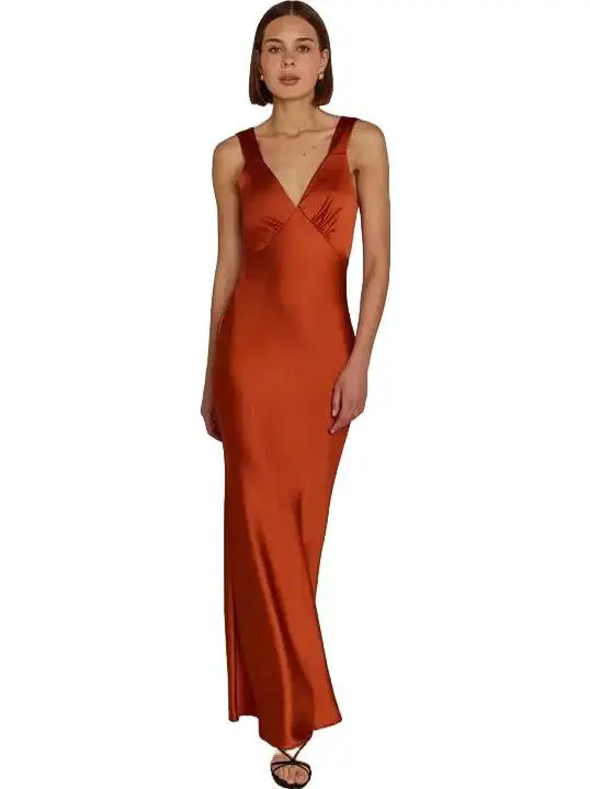 REWRITTEN Amelia V-neck Dress - Burnt Orange