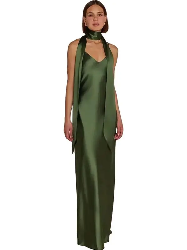 REWRITTEN Brooklyn Slip Maxi Dress - Olive Green