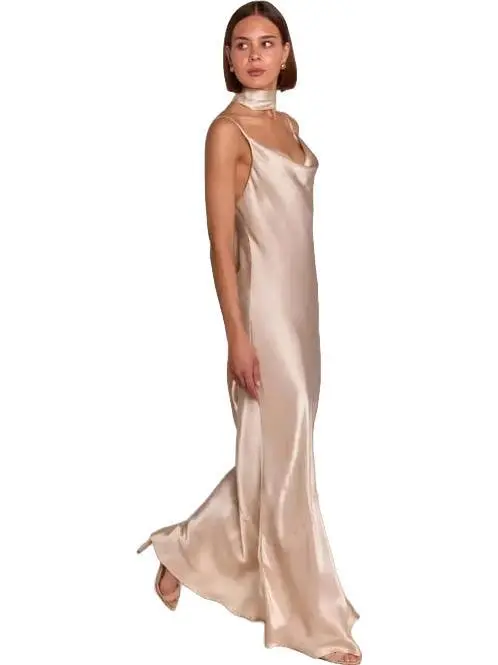 REWRITTEN Pollenca Cowl Neck Dress - Champagne