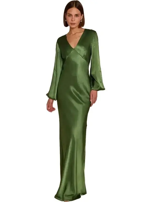 REWRITTEN Valencia Long Sleeve Gown - Olive Green