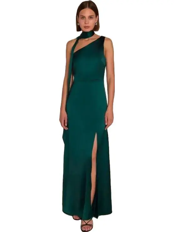 REWRITTEN One Shoulder Maxi Dress - Forest Green