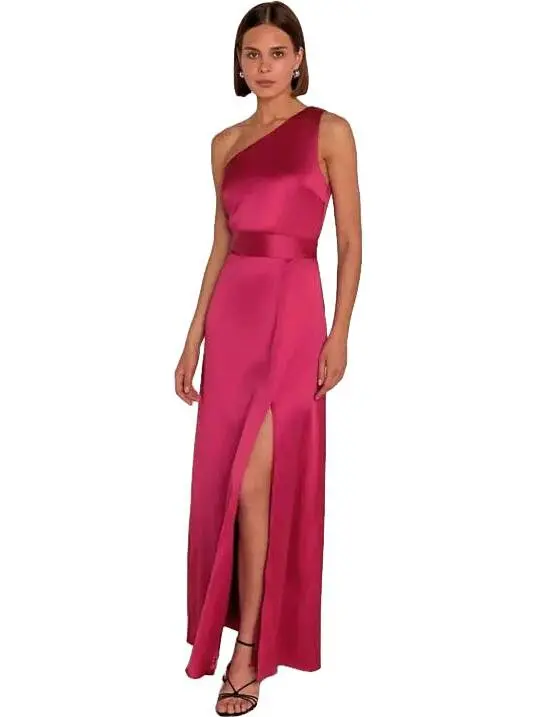 REWRITTEN One Shoulder Maxi Dress - Hot Pink
