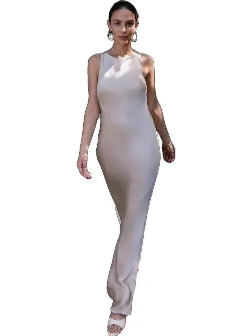 REWRITTEN Paris Cross Back Bias Cut Satin Dress - Champagne