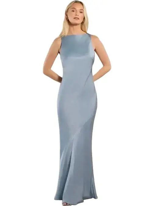 REWRITTEN Paris Cross Back Bias Cut Satin Dress - Pale Blue
