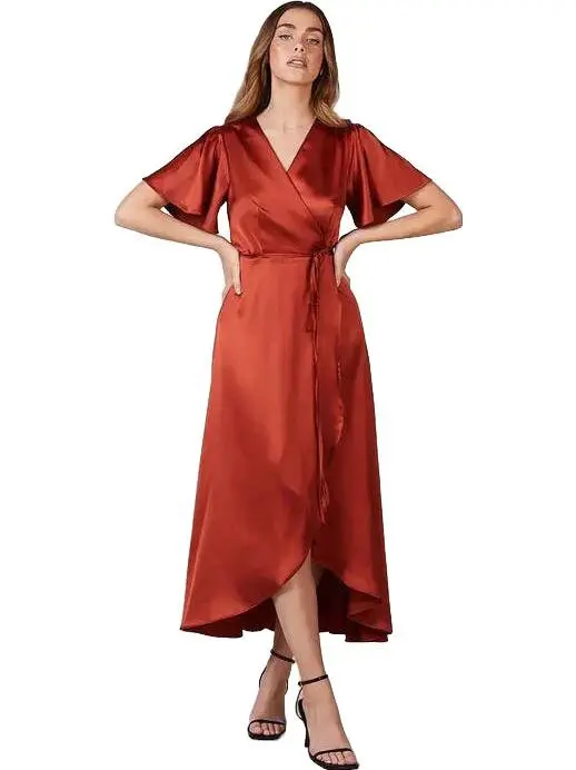 REWRITTEN Florence Waterfall Hem Dress - Burnt Orange