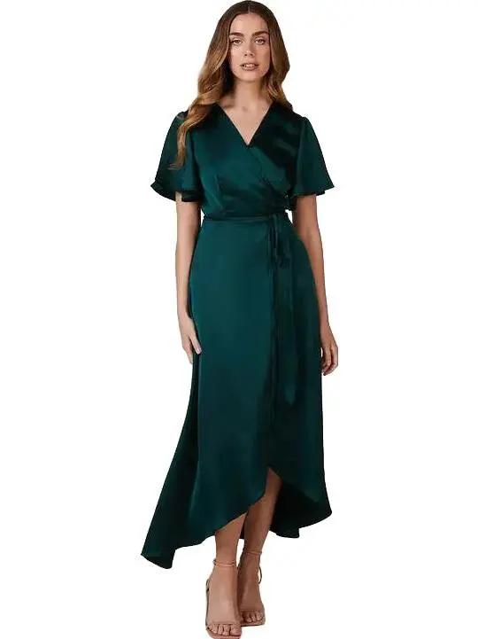 REWRITTEN Florence Waterfall Hem Dress - Forest Green