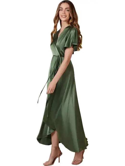 REWRITTEN Florence Waterfall Hem Dress - Olive Green
