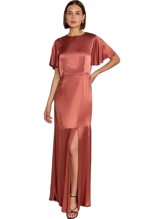 REWRITTEN Sienna Capped Sleeve Gown - Terracotta