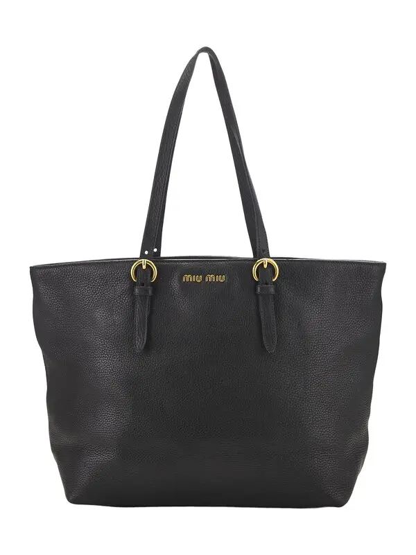 Miu Miu Calfskin Leather Convertible Tote - Black