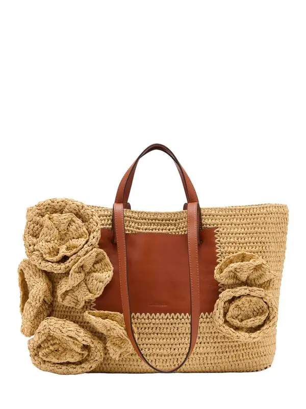 Ulla Johnson Lali Floral Raffia Tote - Natural