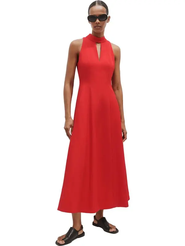 ME+EM Italian Twill Fit And Flare Maxi Dress - Lipstick Red