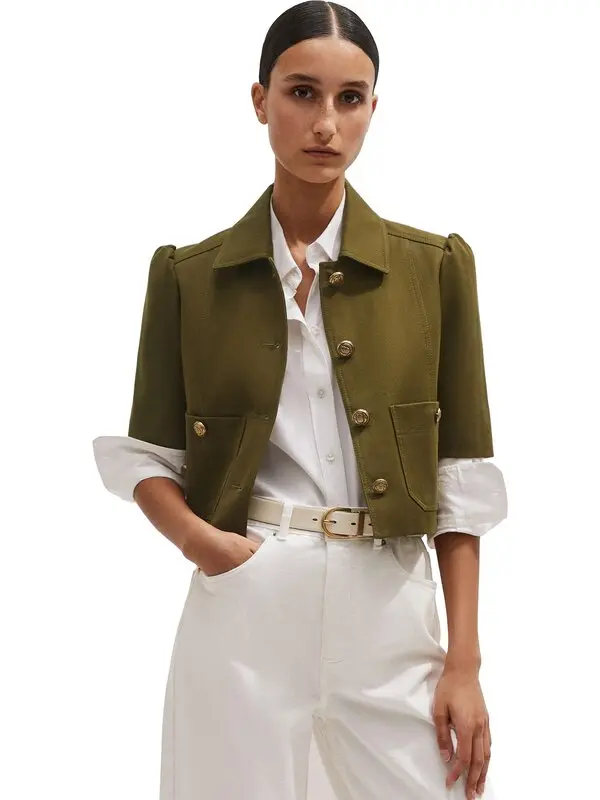 ME+EM Herringbone Cropped Jacket - Deep Golden Olive