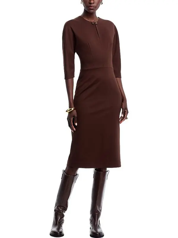 Fabiana Filippi Three Quarter Sleeve Midi Dress - Dark Brown