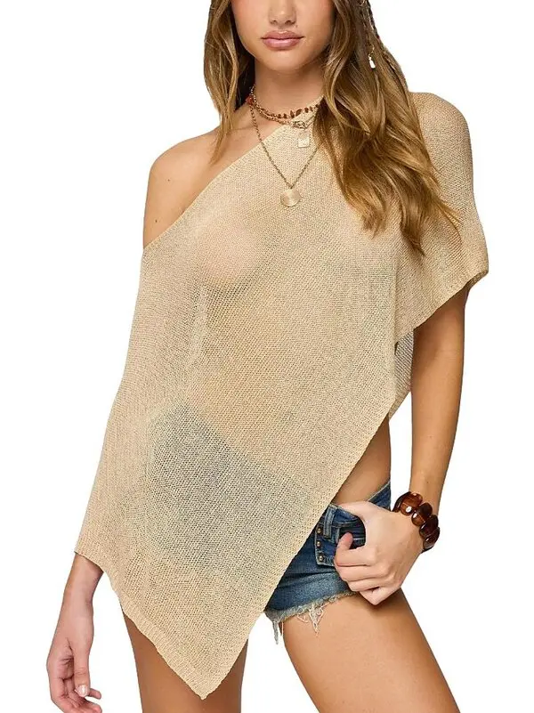 EDIKTED Azalia Asymmetric Knit Top - Beige