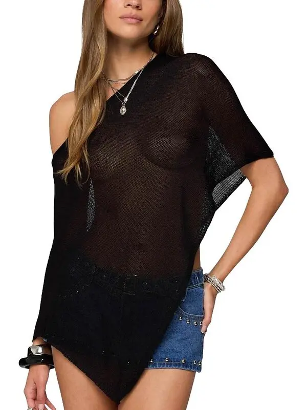 EDIKTED Azalia Asymmetric Knit Top - Black