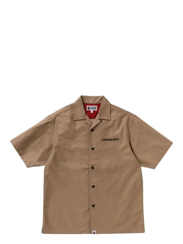 A BATHING APE Dragon Embroidery Open Collar Shirt - Beige