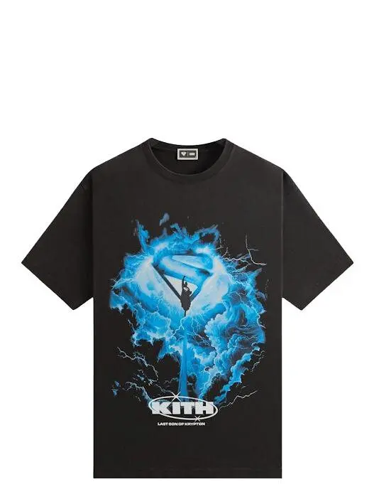Kith X Superman 2025 Movie Lightning Vintage Tee Shirt - Black