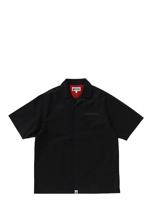 A BATHING APE Dragon Embroidery Open Collar Shirt - Black
