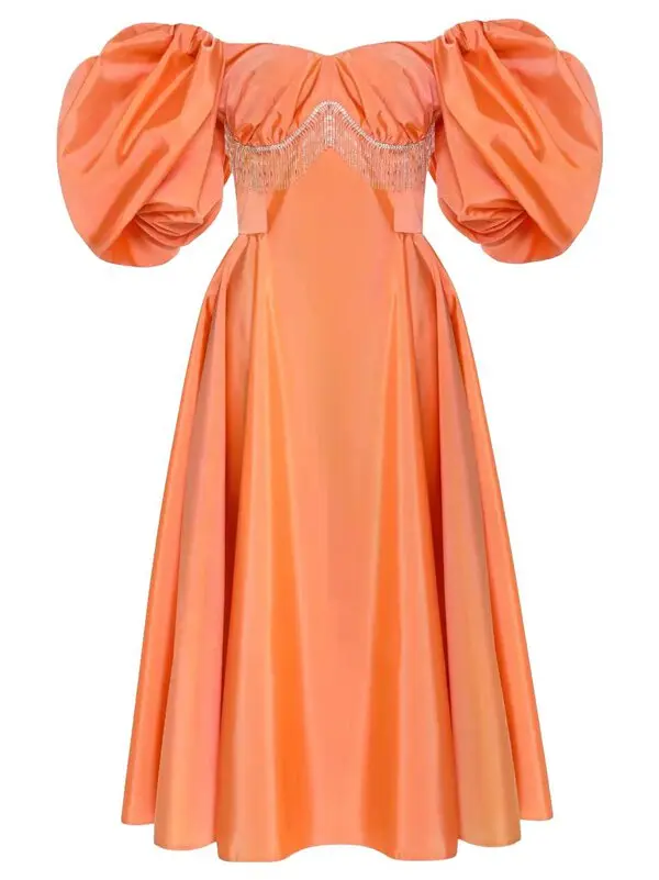 ANOUKI Puff-sleeve Off-shoulder Dress - Orange