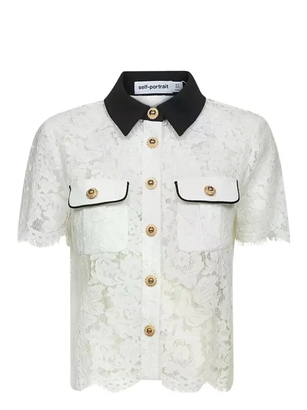 SELF-PORTRAIT Floral Lace Short-sleeve Shirt - White