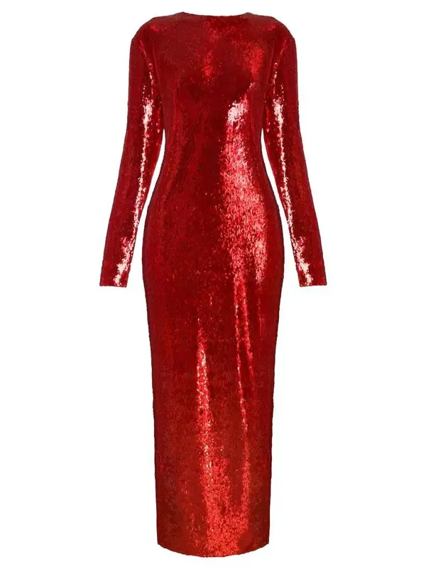 ANOUKI Sequin-embellished Long-sleeve Dress - Red