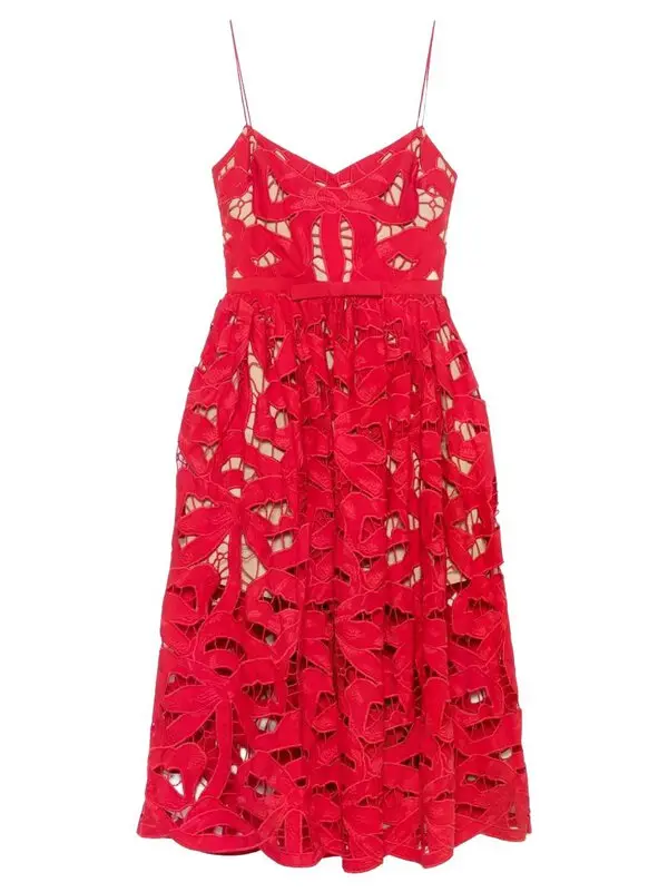 SELF-PORTRAIT Embroidered Midi Dress - Red