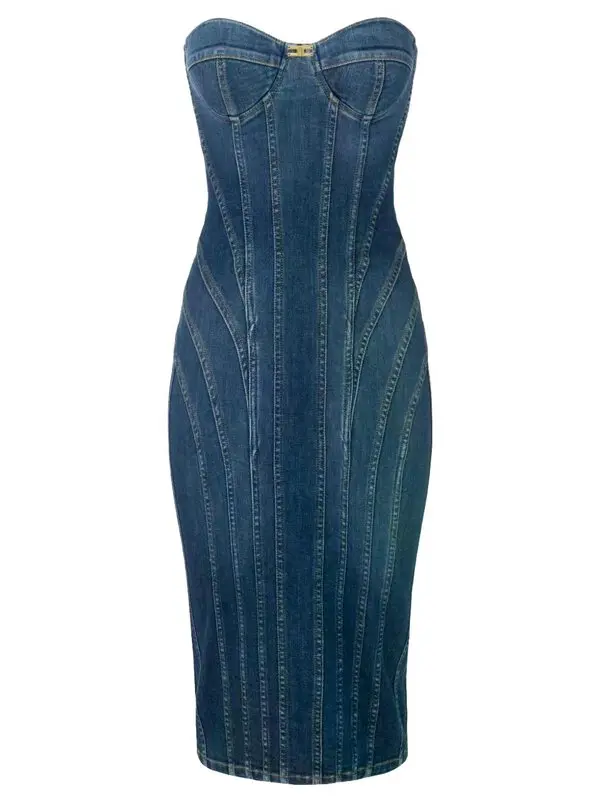 Elisabetta Franchi Strapless Denim Midi Dress - Black