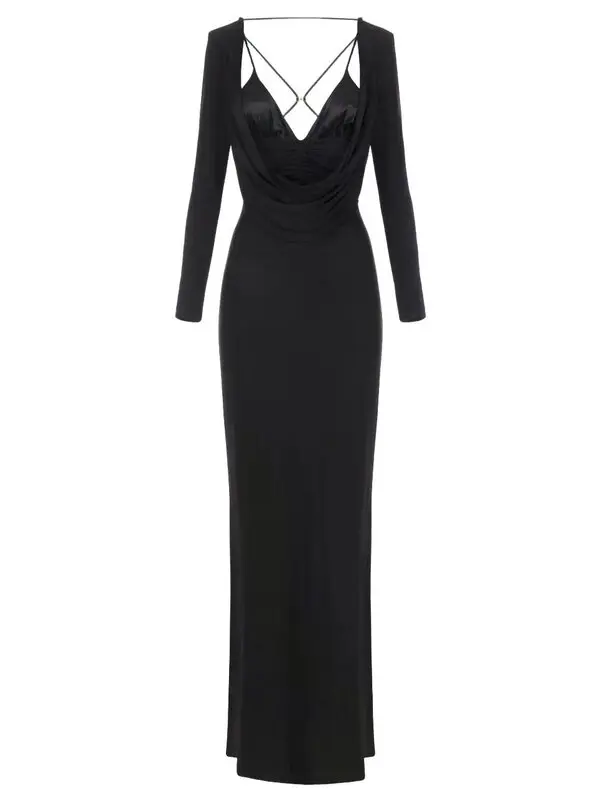 Elisabetta Franchi Draped Long-sleeve Dress - Black