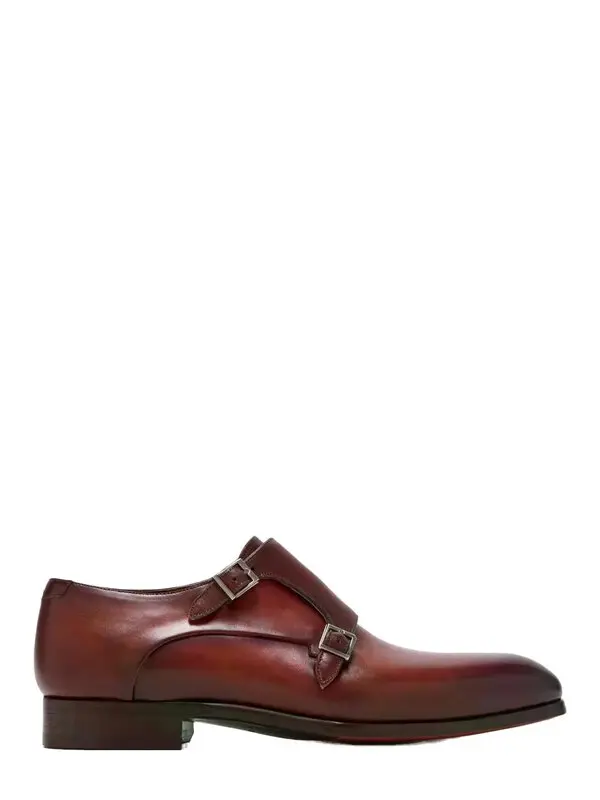 Magnanni Double-buckled Leather Monk Shoes - Brown