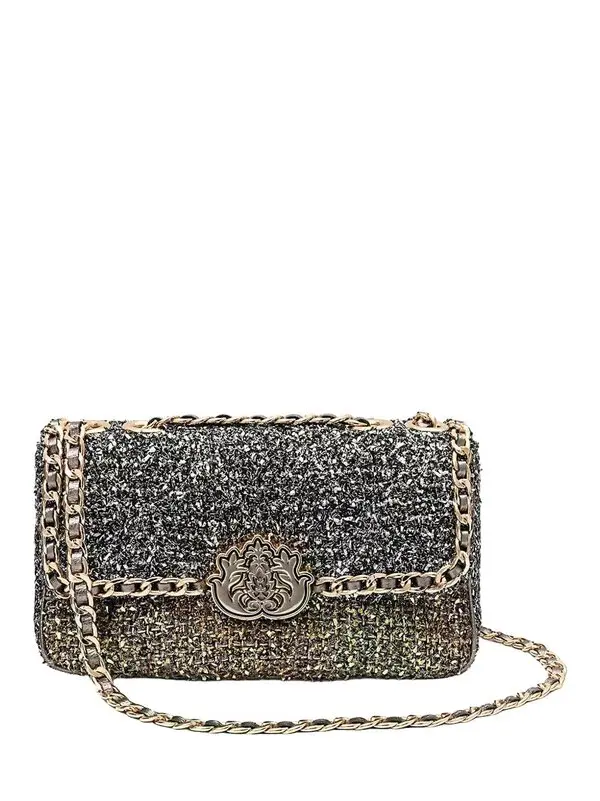 ISLA Tweed Metallic-woven Shoulder Bag - Black