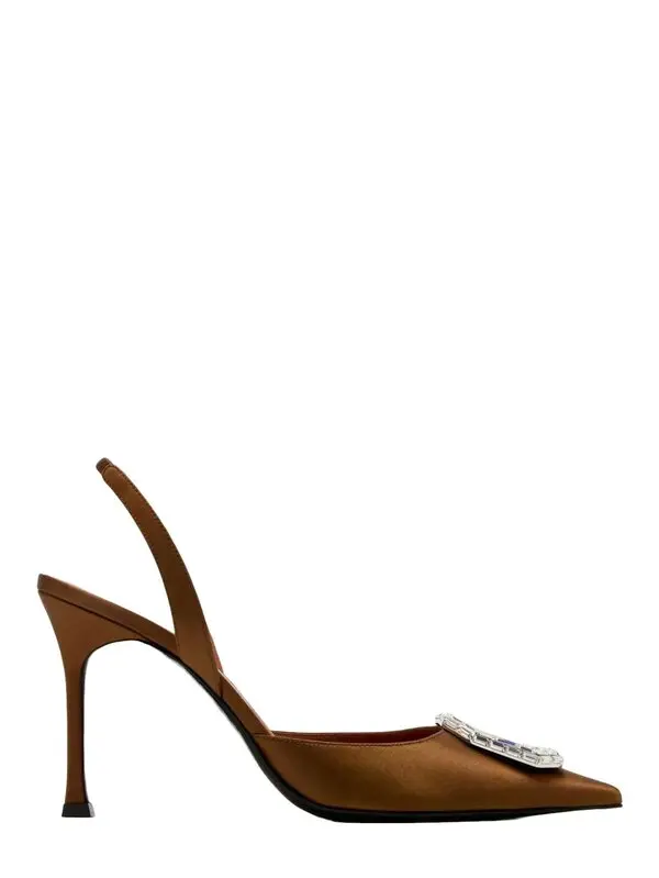 Amina Muaddi 95mm Pointed-toe Satin Slingback Pumps - Brown