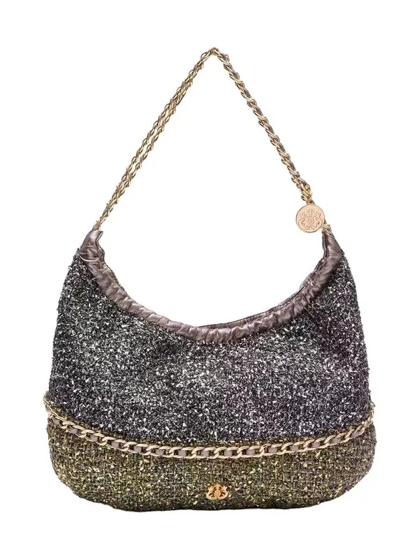 ISLA Chain-embellished Textured Shoulder Bag - Black
