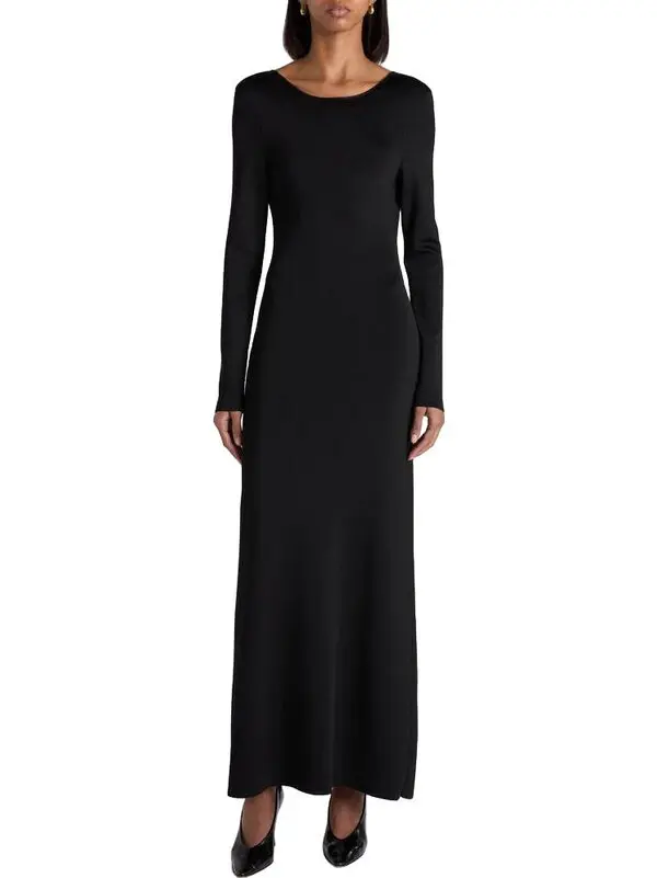 Bottega Veneta Open Back Long Sleeve Compact Jersey Dress - 1000 Black