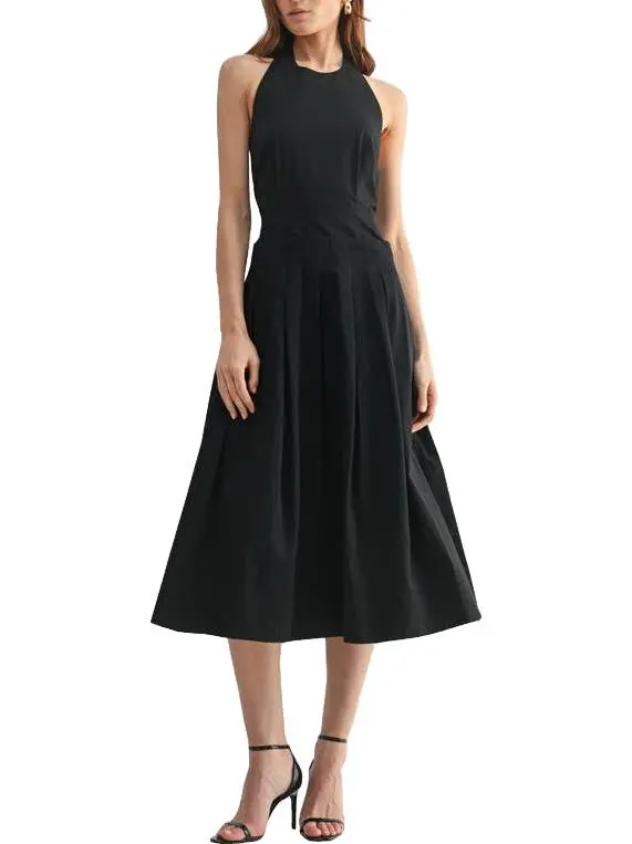 QUINCY MAE Pleated Halter Neck Midi Dress - Black