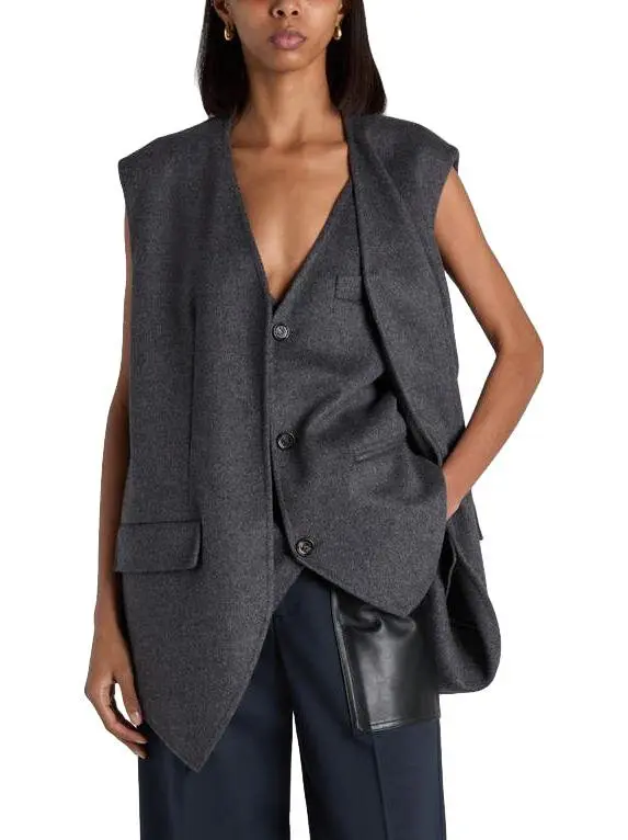 Bottega Veneta Layered Double-face Wool Vest - 1307 Charcoal Melange