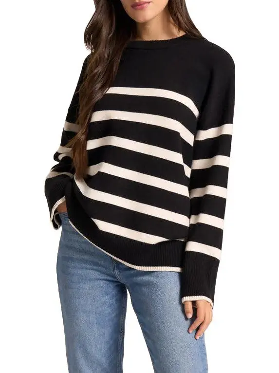 Matty M. Striped Crewneck Sweater - Black/ Ivory