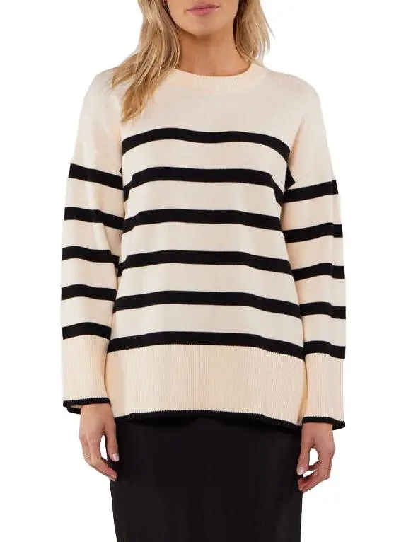 Matty M. Striped Crewneck Sweater - Ivory/black