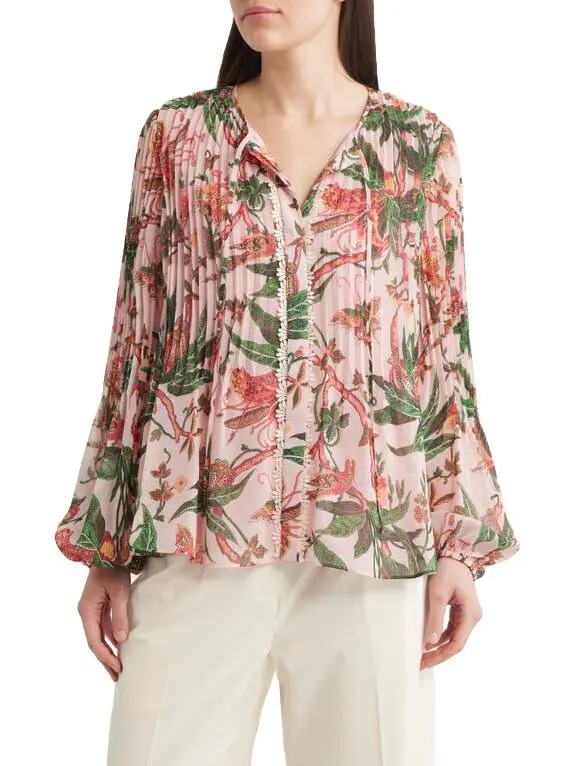 Kobi Halperin Floral Pleated Long Sleeve Top - Peony Mult