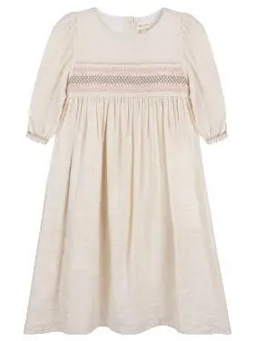 ELY'S & CO. Loom Stitch 3/4 Smocked Linen Dress - Natural