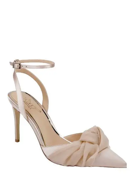 Badgley Mischka Federica Ankle Strap Pointed Toe Pump - Beige Satin