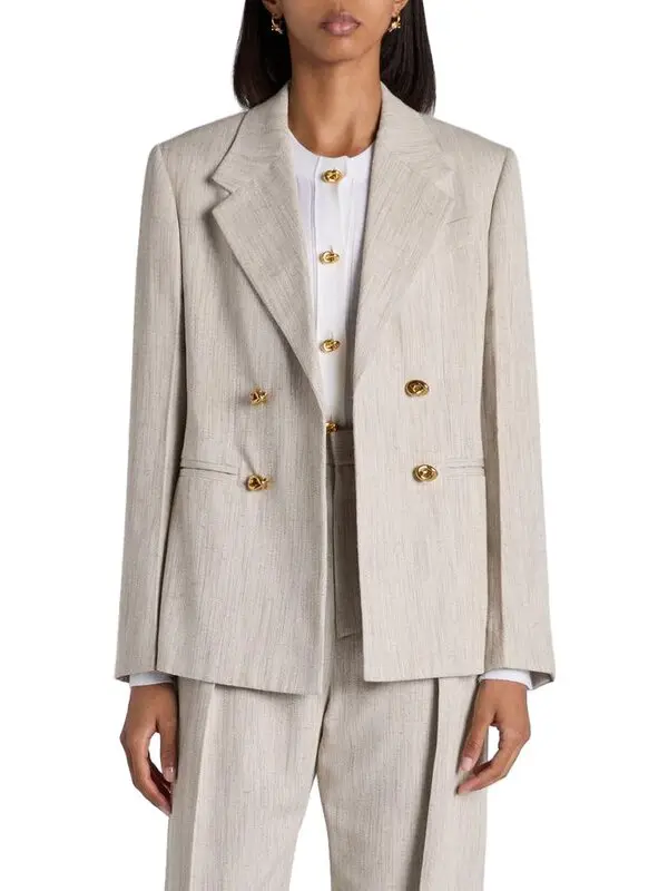 Bottega Veneta Knot Button Textured Blazer - 2674 Grey Putty
