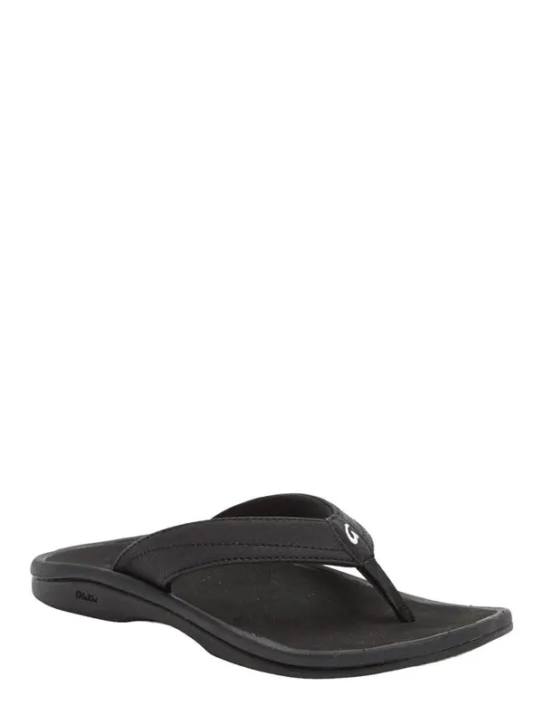 Olukai Ohana Flip Flop - Black/ Black Faux Leather