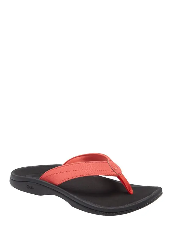 Olukai Ohana Flip Flop - Hot Coral/ Black