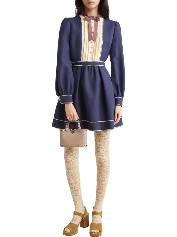 Valentino Garavani Long Sleeve Crepe Couture Minidress - Blue Multi